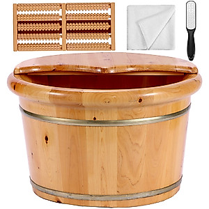 TGODRVC Foot Baths Wood Foot Tub, with Massager and lid SoIid Wood Handmade,Wooden Foot Basin Set,Upgrade Optimization