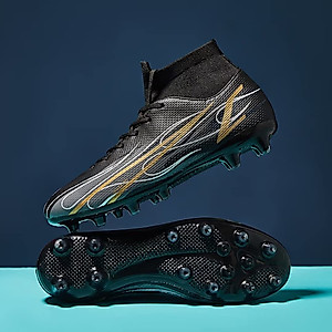 Men's Soccer Cleats Boys High-Top FG/AG Athletic Spikes Shoes Professional Competition Training Shoe Black