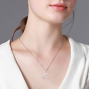 YFN Sterling Silver Open Lotus Flower Pendant Necklace Women Yoga Necklace for Women (Silver)