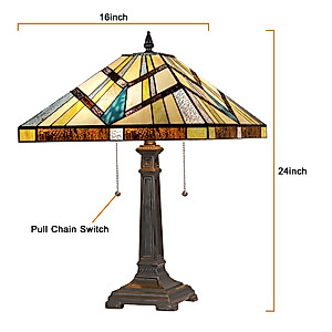 Capulina Tiffany Style Table Lamp 2-Light 16 Inches Wide Cream Amber Antique Mission Style Stained Glass Desk Lamp for Bedrooms Living Room Study Home Office