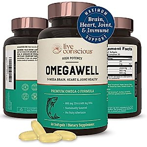 OmegaWell Omega 3 Fish Oil - 2000mg Capsules: Heart, Brain, & Joint Support - 800 mg EPA 600 mg DHA - w/ Natural Lemon Oil, Sustainably Sourced - Omega 3 Fish Oil Mini Softgels - 30 Day Supply