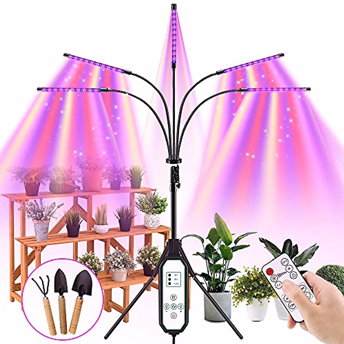 LED Grow Light Indoor Plants - 5 Heads 200W 150LED Plant Light with Adjustable Stand,Auto On/Off Timer with Remote Control,5Switch Modes,10 Dimmable Brightness,Full Spectrum for Indoor Plants