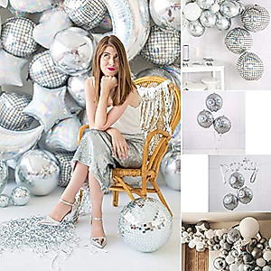 4Pcs 22inch Silver Disco Ball Balloon Party 4D Large Round Inflatable Sphere Shaped Aluminum Foil Mirror Balloon Birthday Grad Party Wedding Baby Shower Marriage Graduation Decor Supplies