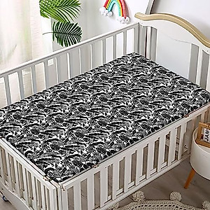 Exotic Themed Fitted Crib Sheet,Standard Crib Mattress Fitted Sheet Toddler Bed Mattress Sheets - Baby Crib Sheets for Girl or Boy,28“ x52“,Charcoal Grey White