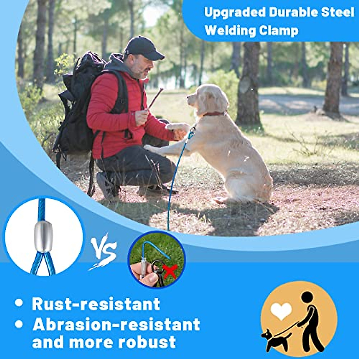 HaiYUAN Dog Tie Out Cable 10/15/20/25/30FT Dog Runner for Yard Steel Wire Dog Cable with Durable Superior Clips Purple Dog Chains for Outside Dog Lead for Large Dogs Up to 165 lbs