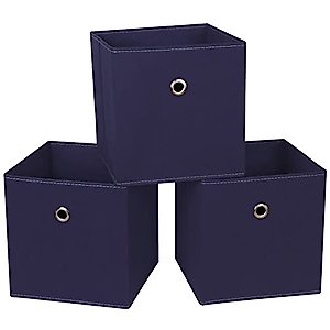 DABEACT Fabric Cubes Storage Containers ,11 Inch Cloth Storage Cube Foldable Storage Bins Cubes Organizer Baskets with Dual Handles for Shelf Closet Set of 3,(Navy Blue)