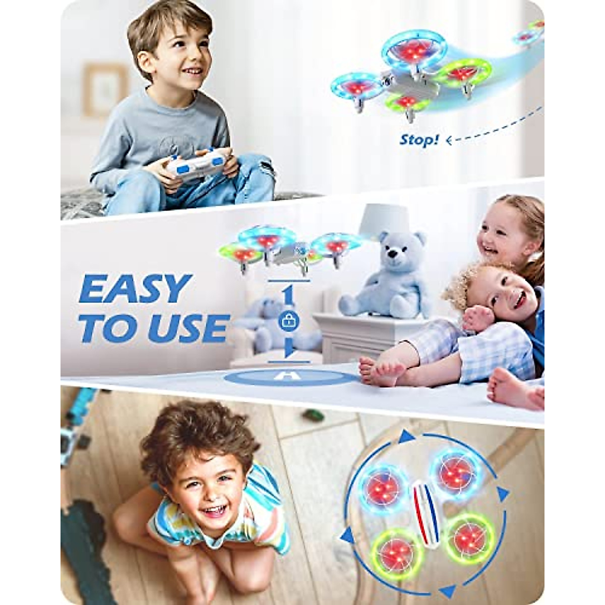 D23 DEERC Drones for Kids Beginners, LED RC Mini Drone with Altitude Hold, Headless Mode, Quadcopter with 720P HD FPV WiFi Camera, Propeller Full Protect, Easy to use Kids Gifts Toys for Boys, Girls