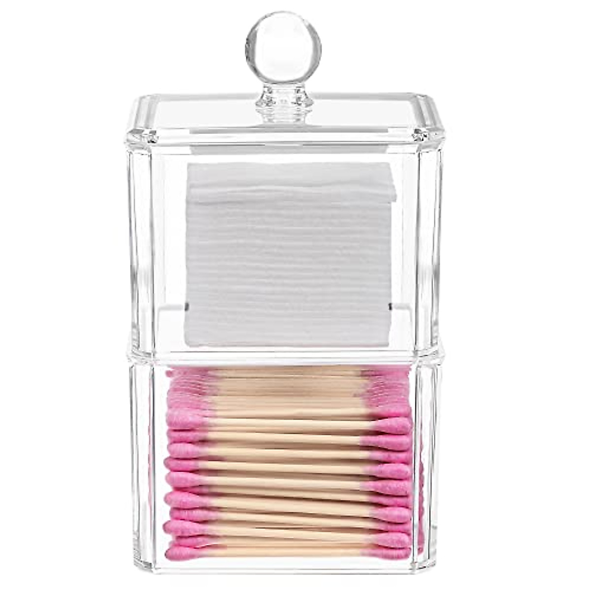HBlife Cotton Ball and Swab Holder Organizer, Clear Acrylic Cotton Pad Container for Cotton Swabs, Q-Tips, Make Up Pads, Cosmetics and More