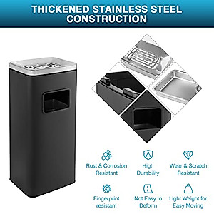 IRONWALLS Stainless Steel Trash Can with Lid, Commercial Indoor Outdoor Garbage Can Waste Bin with Removable Inner Bucket, Black Metal Trash Receptacle Waste Container for Office, Restaurant, Hotel