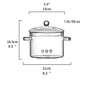 1.5L/50oz Glass Saucepan with Cover, Saucepans Glass Pot Casserole, Heat-resistant Glass Cooking Pot Covered Saucepan with Lid Cookware Stockpots for Cooking, Baking, Serving