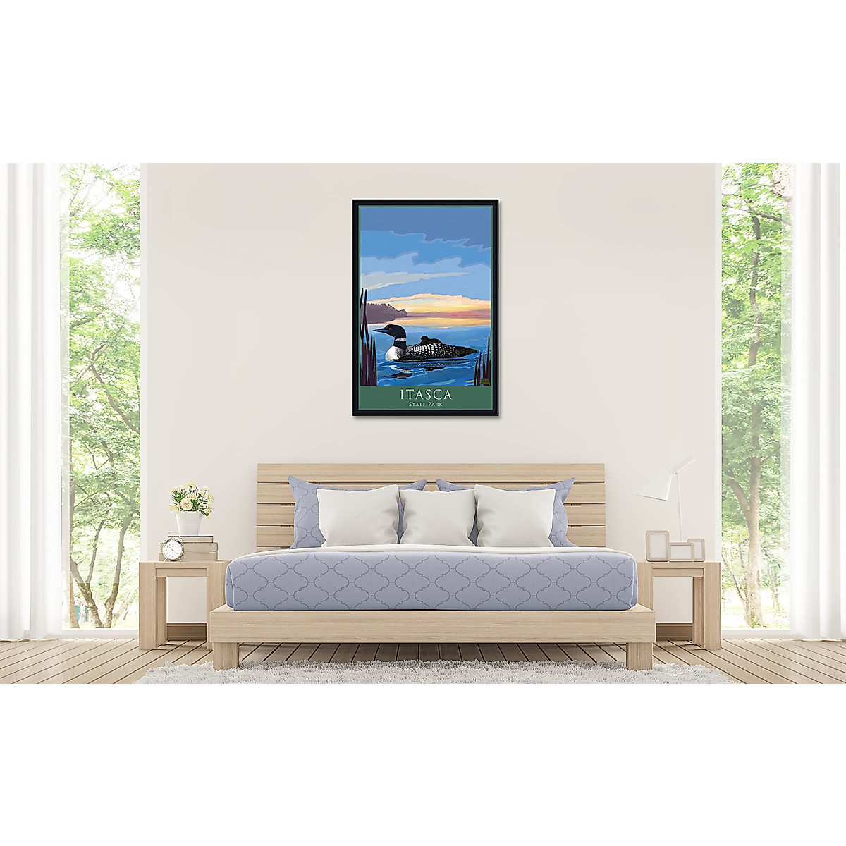 Itasca State Park Loon & Chick Professionally Framed Giclee Archival Canvas Wall Art for Home & Office by Artist Joanne Kollman 30" x 45"