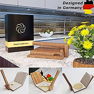 panan Wooden Tortilla Press Mexican Tortillera Presser Made from Natural Food-Grade Acacia Wood - Large Wood Pataconera with 50 Pieces Parchment Paper, Dough Cutter and Recipes eBook (Square 10")