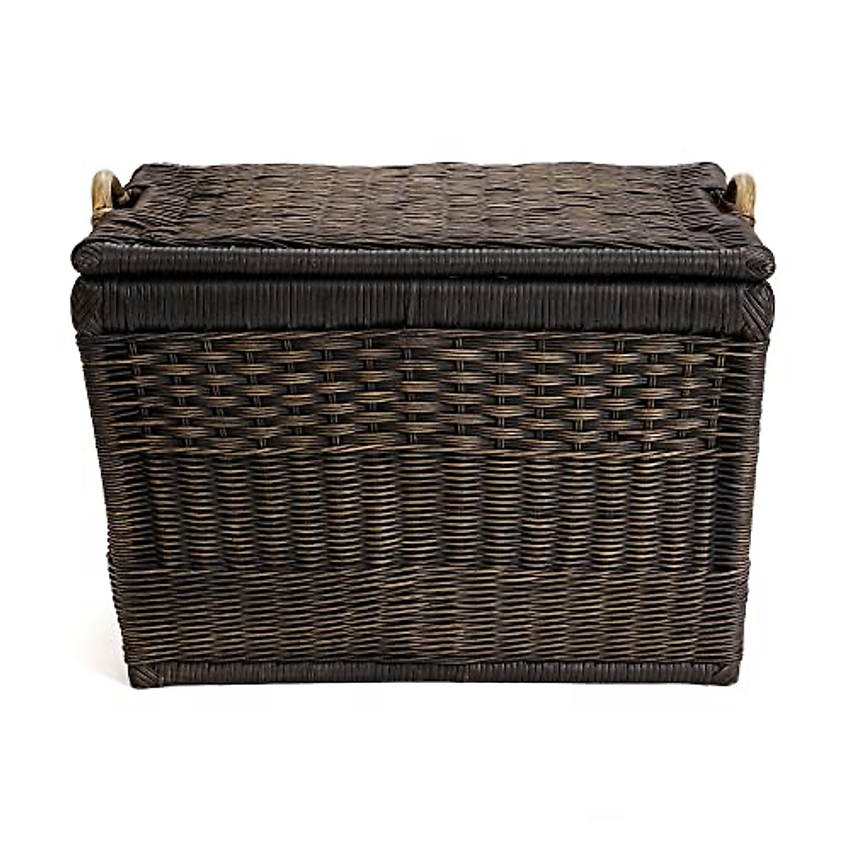 The Basket Lady Lift-Off Lid Wicker Storage Basket, Medium, 20 in L x 15 in W x 14 in H, Antique Walnut Brown