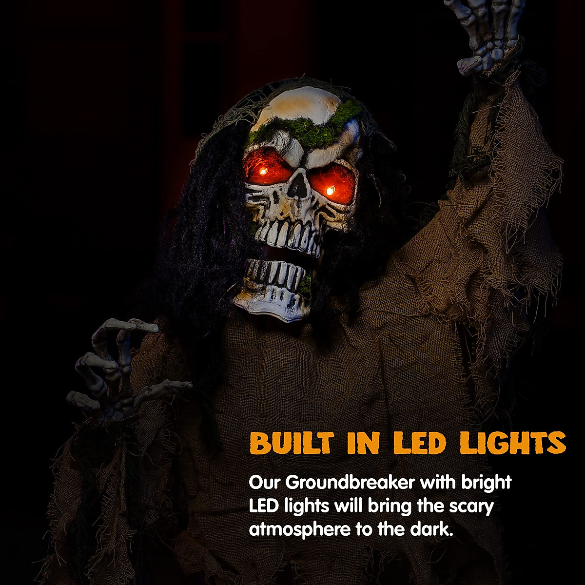 JOYIN Halloween Decoration Animated Zombie Groundbreaker, Light-up Skeleton Zombie Groundbreaker Prop with Creepy Sound for Halloween Outdoor, Lawn, Yard, Patio Decoration, Haunted House Decoration