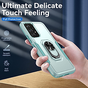 Janmitta Compatible with Samsung Galaxy A53 5G Case,with 1 Pack Screen Protector+1 Pack Camera Lens Protector,Shockproof Full Body Phone Cover,Built in Finger Ring Holder Kickstand,2022 Mint Green