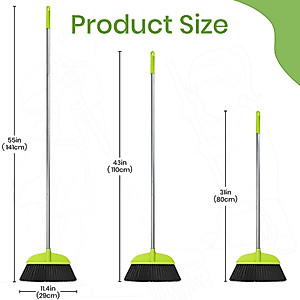 3 Packs Indoor Brooms for Sweeping Hardwood Floor Green Angle Broom with 55” Long Handle for Kitchenette Floor Cleaning