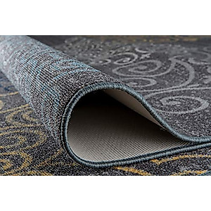 Modern Floral Swirl Design Non-Slip (Non-Skid) Area Rug 5 X 7 (5' 3" X 7' 3") Gray