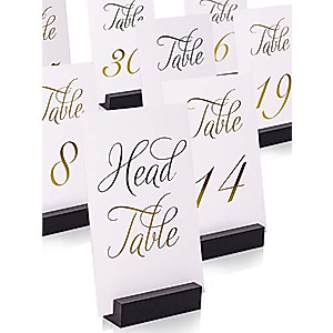 Gorgeous Wedding Table Numbers - Elegant Double Sided Gold Foil Lettering with Head Table Card - 4 x 6 inches and Numbered 1-30 - Perfect for Weddings and Events