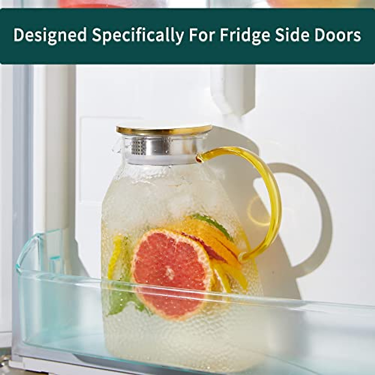 Fridge Pitcher, 64 oz/1800ml Glass Pitcher With Lids for Fridge, Ice Tea Pitcher, Great for Juice, Milk, Coffee, Lemonade - Heat Resistant Borosilicate Glass Jug