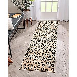 Well Woven Dulcet Leopard Black Ivory Animal Print Area Rug 2' x 7'3" Runner
