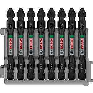 Bosch Professional 8pcs. Double Screwdriver Bit Set Pozidriv (Impact Control, 8 x PZ2-PZ2 Bits, Length 65mm, Pick and Click, Accessory Impact Drill)