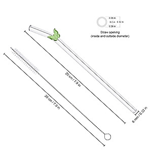 DUMING-IN 6 Pcs Reusable Glass Straws with 2 Cleaning Brushes, Cute Colorful Butterfly Glass Straws Shatter Resistant, Reusable Straws Dishwasher Safe for Juices, Smoothies, Milkshakes, Teas