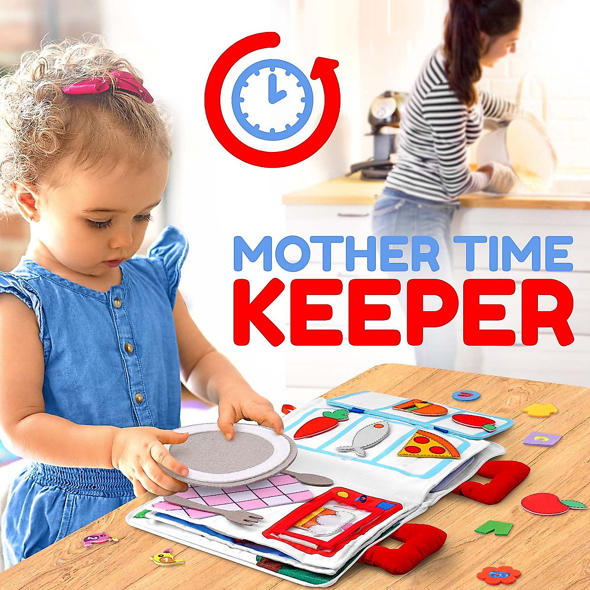 QUIET BOOK for Toddlers - Montessori Kids for Girl & Boy - Activity Travel Toddler Busy Book - Soft Quiet Toys for Toddlers - Felt Preschool Educational Toy with Sensory Activities, Red