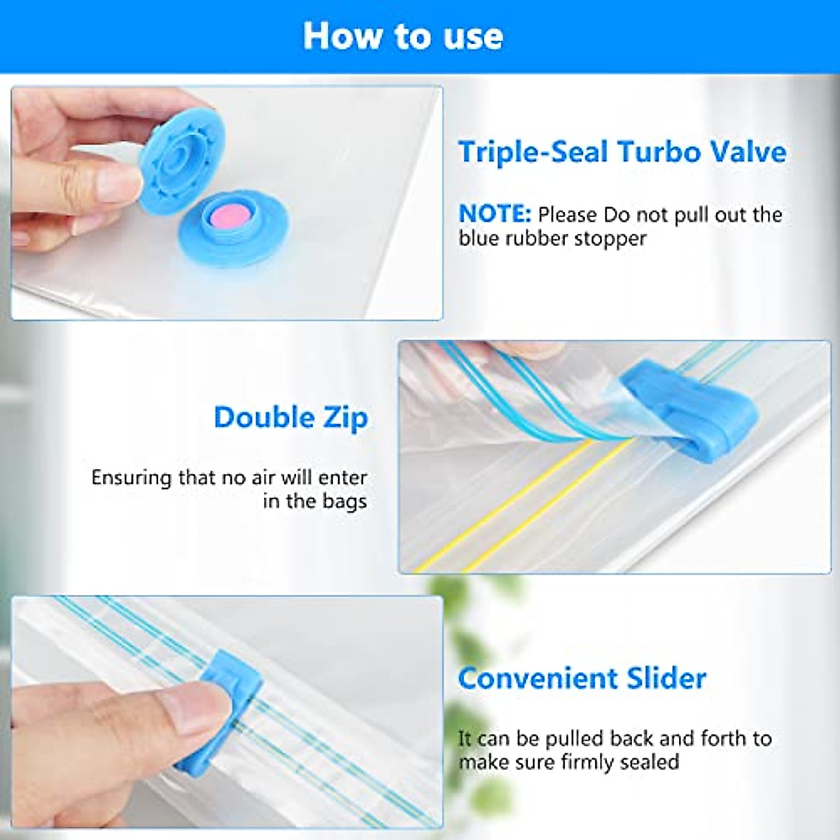 Vacuum Storage Bags, 80% More Space Saver Bags, 6 Pack Vacuum Compression Storage Bags for Comforters, Clothes, Blanket, Bedding, 6Pack 60x80cm