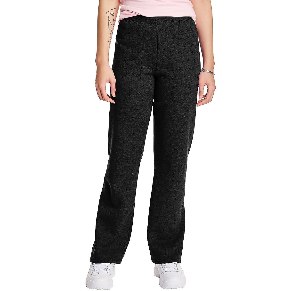 Hanes Women's EcoSmart Open Bottom Leg Sweatpants,Ebony,X-Large