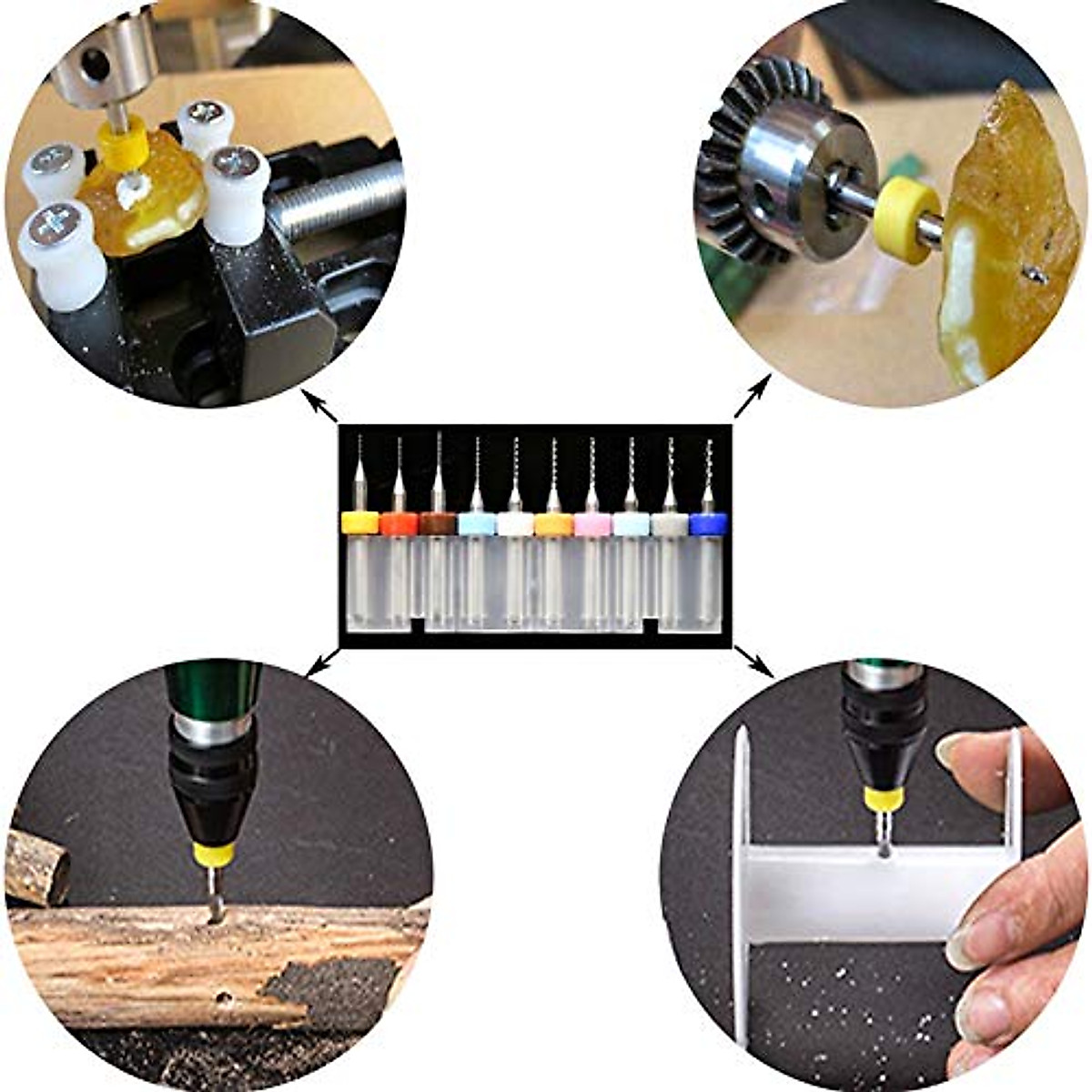 KEWAYO 10 Pcs 0.6mm to 1.5mm Tungsten Carbide Macro Drill Bits Set, PCB Drill Bit Set, Mini Drill Bit 1/8 Inches Shank for Print Circuit Board, Amber, Beeswax, Rough Stone, Dremel, Jewelry