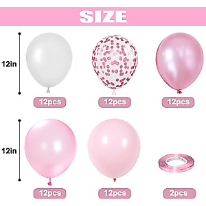 DUILE 60pc Light Pink Balloons Metallic Pink Balloon Pink Latex Balloons Pink Confetti Balloons and Pear White Balloons for Birthday Baby Shower Princess Party Decorations