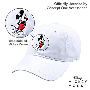 Disney Mickey Mouse Embroidered Cotton Adjustable Dad Hat with Curved Brim, White Washed, One Size