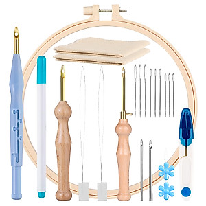 21PC Punch Needle Embroidery Kits Adjustable Punch Needle Tool, Wooden Handle Embroidery Pen, Hoops, Punch Needle Cloth, Punch Needle Kit Adults Beginner DIY Craft, Perfect Decoration and Gifts