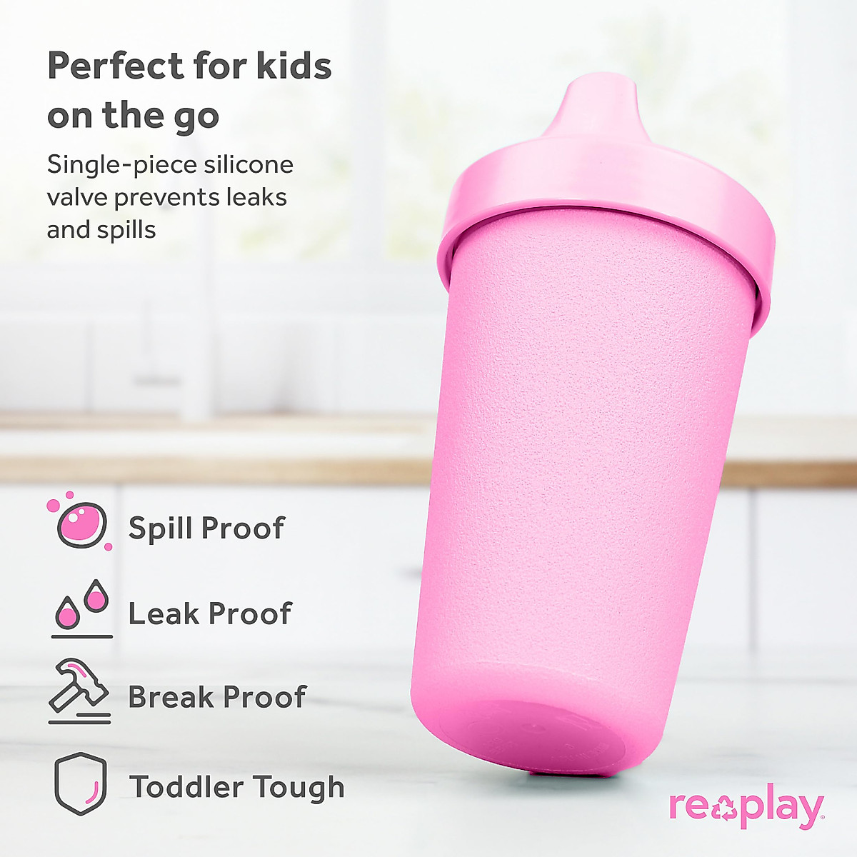 Re-Play Made in USA 10 Oz. Sippy Cups for Toddlers, Pack of 4 - Reusable Spill Proof Cups for Kids, Dishwasher/Microwave Safe - Hard Spout Sippy Cups for Toddlers 3.13" x 6.25", Princess