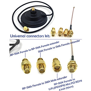 Universal Kit Dual Band Wi-Fi 9dbi Extension Long Range Omni Directional 2.4/5Ghz Antenna RP-SMA Male Connector on Magnet Base with Connectors and Extenders