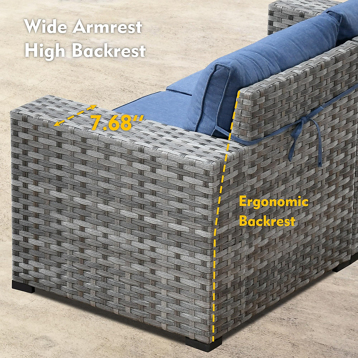 XIZZI Patio Furniture Sets Outdoor Sectional Sofa with Swivel Rocking Chairs,9 PCS All Weather PE Wicker Outside Conversation Couch with Coffee and Side Table for Backyard Deck Garden,Denim Blue