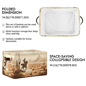 YETTASBIN Western Cowboy Storage Basket 1PC, Large Collapsible Toys Clothes Organizer, Long-Lasting Canvas Storage Bin with Handle for Shelves Closet Laundry Home Office Decor