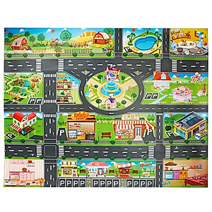 Plastic Toy Rug, Self Cleaning Oil Free Cloth,Washable for Floor Or Table,Kids Carpet PVC City Life,Educational Road Traffic Play Mat Learning Carpets for Kids