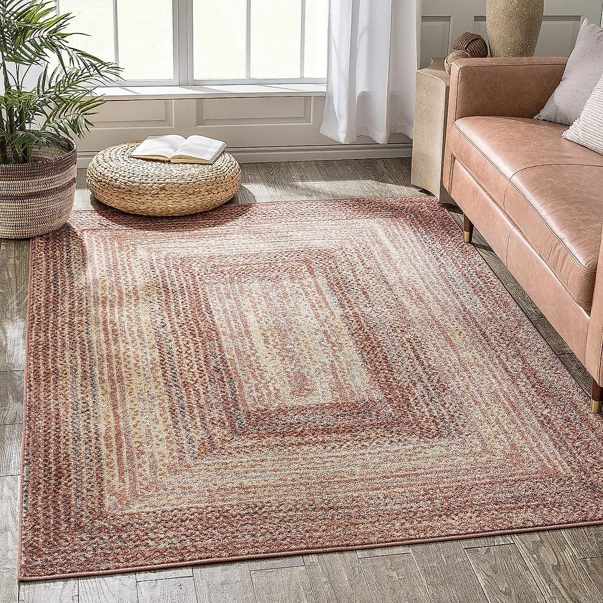 Well Woven Raggi Vintage Blush Pink Chindi Braided Pattern Area Rug (5'3" x 7'3")