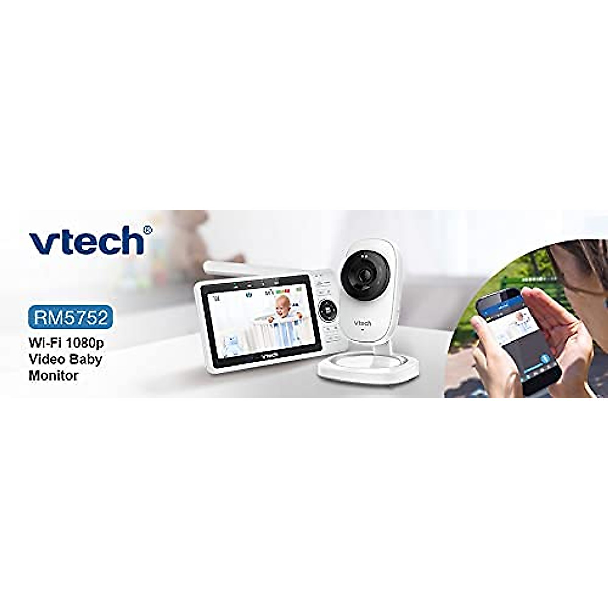 VTech RM5752 Wi-Fi 1080p HD Video Monitor with Remote Access, White (Renewed)