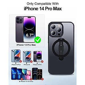 EWA Designed for iPhone 14 Pro Max Case (6.7 Inch) Compatible with MagSafe, MagOne Case with Stand, Ring Holder Strap Grip, Shockproof Protection (Matt Black)