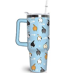 30 oz Cat Tumbler with Handle and Straw, Cat Butts Stainless Steel Vacuum Insulated Travel Coffee Mug Cup Water Bottle, Cat Stuff Accessories Decor, Cat Lover Gifts for Women Girls
