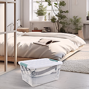 Yuright 6 Pack 35 Quart Latching Bin, Storage Box with Lid, Clear Plastic Storage Tote