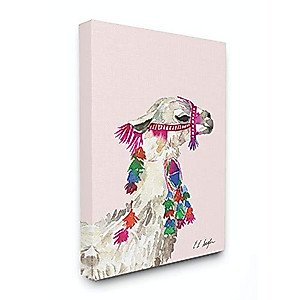 Stupell Industries Pink Llama Decorated with Tassels Watercolor Canvas Wall Art, 24 x 30, Design by Artist Elise Engh