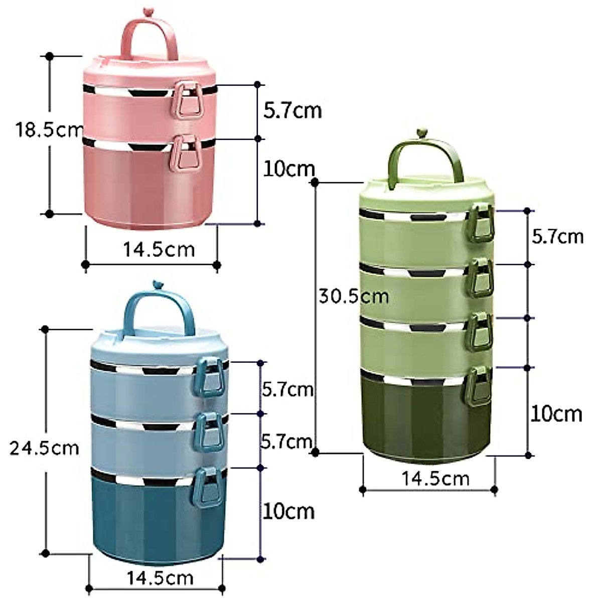 SANQIAHOME 2 Tier Stackable Stainless Steel Lunch Box Sealed(green, 2 layers)