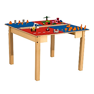 Contender Time-2-Play Kids Activity Play Table, Compatible with Lego Bricks, Extra Sturdy Birch Plywood, 35" W X 31" D, Blue & Green, 20" Legs for Ages 4-7