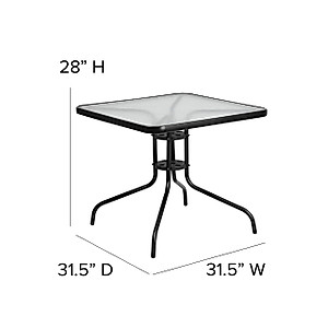 Flash Furniture 5-Piece Patio Dining Set with 31.5" Square Glass Metal Table and 4 Stackable Slat Back Chairs, Indoor/Outdoor Bistro Table and Chairs Set, Black