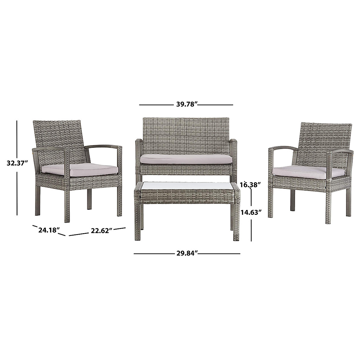 Safavieh PAT7507B Collection Bassey Grey 4-Piece Outdoor Living Patio Set