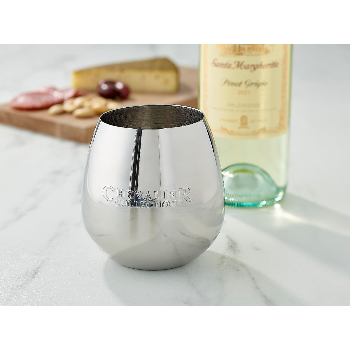 Stainless Steel Aerating Wine Glass by Chevalier Collection (Set of 2) - Patented Vessel With Removable Aerator for Decanting Wine And Spirits - Unique Gift for Wine Lovers