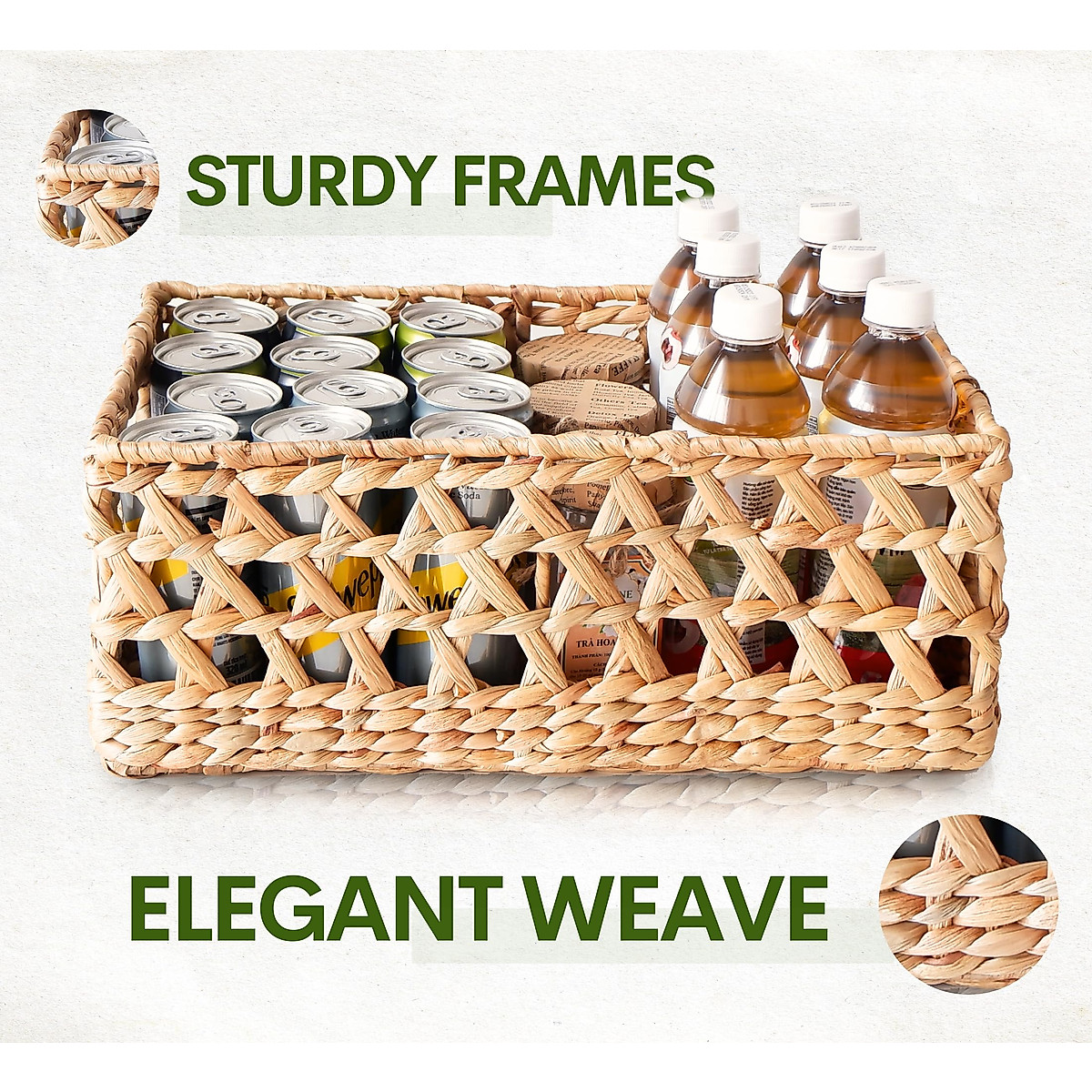 CHI AN HOME Wicker Hyacinth Cube Baskets Pack 4 + Set 4 Nesting Storage Baskets